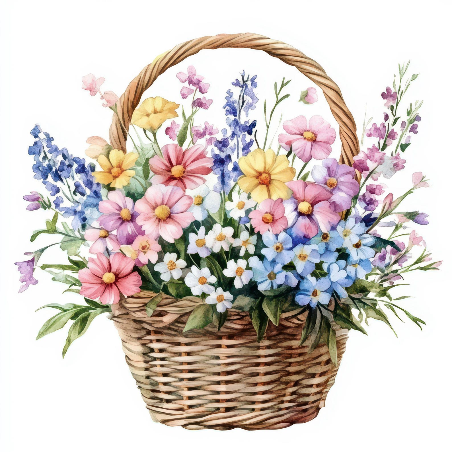 10 Spring Flowers Basket Clipart, Digital Download, High Quality Jpgs ...