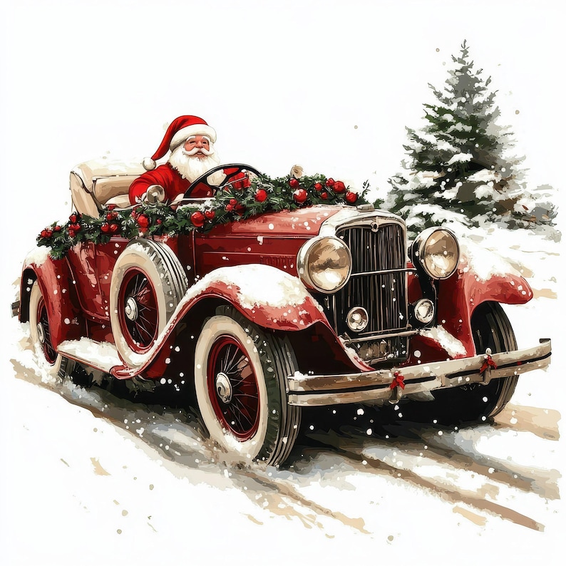 15 Festive Santa Car Clipart, Digital Download, Christmas Santa Claus ...