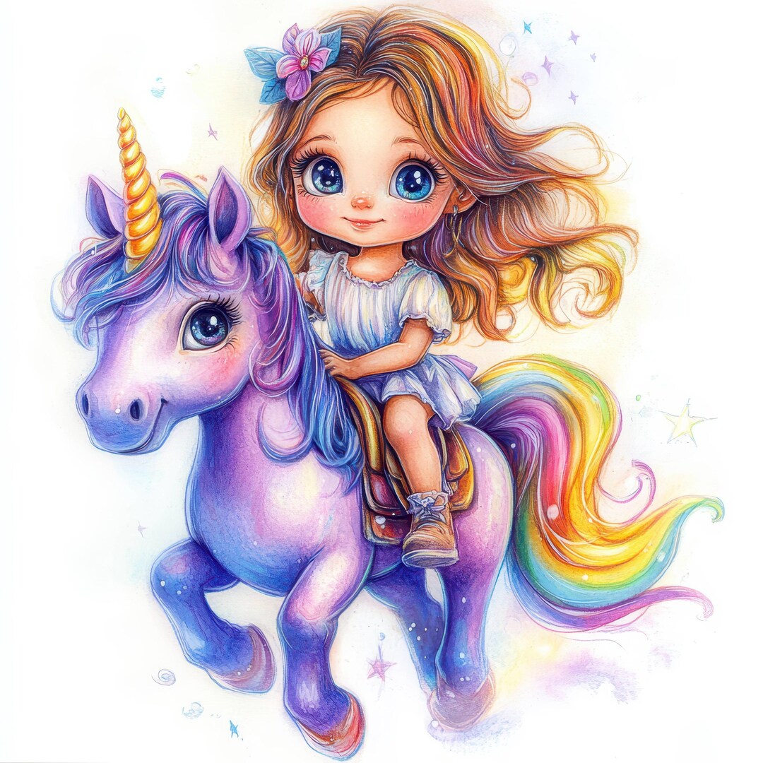 10 Cute Unicorn and Fairy Clipart, Printable Watercolor Clipart ...