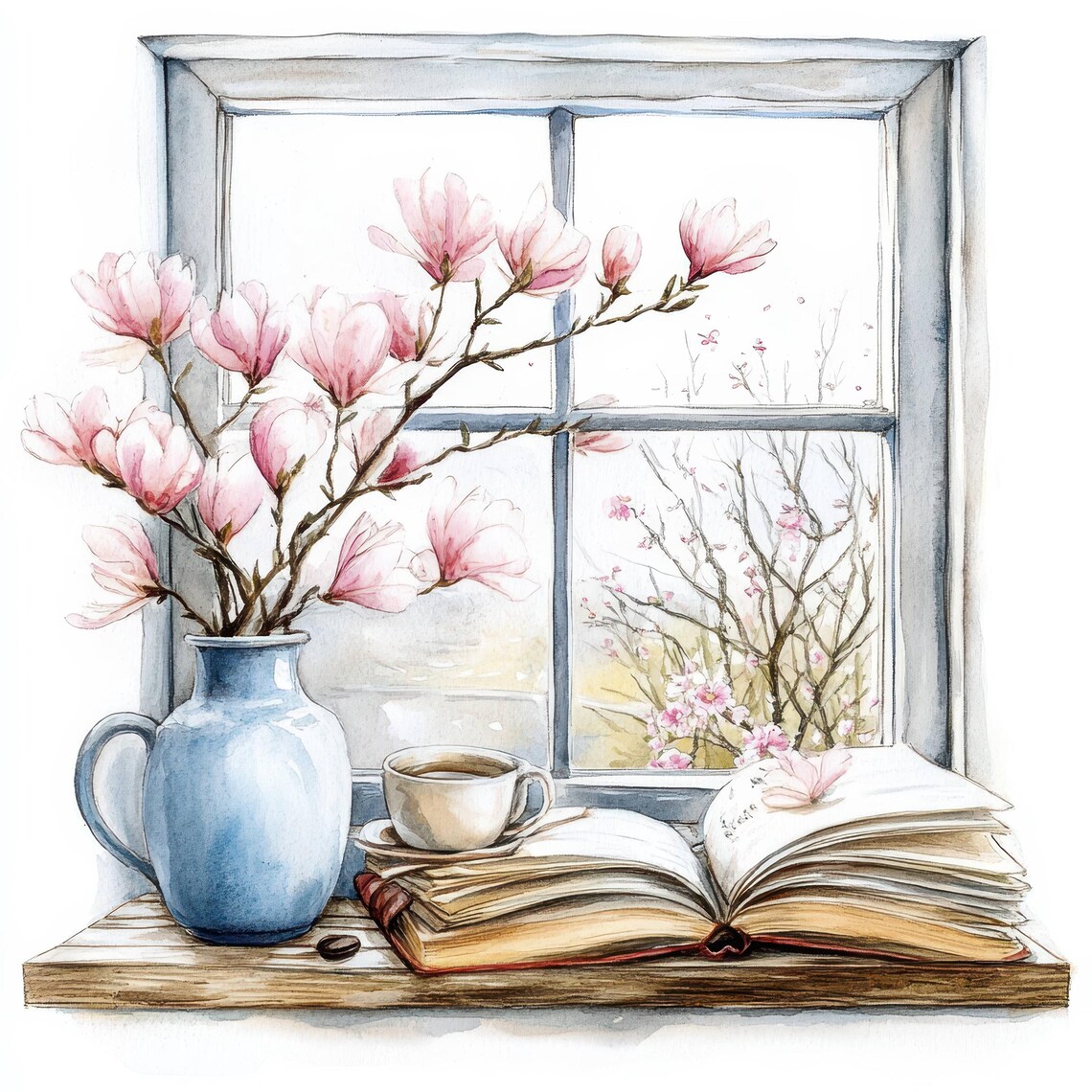 15 Window With Books Clipart, Digital Download, Cozy Window Scene ...