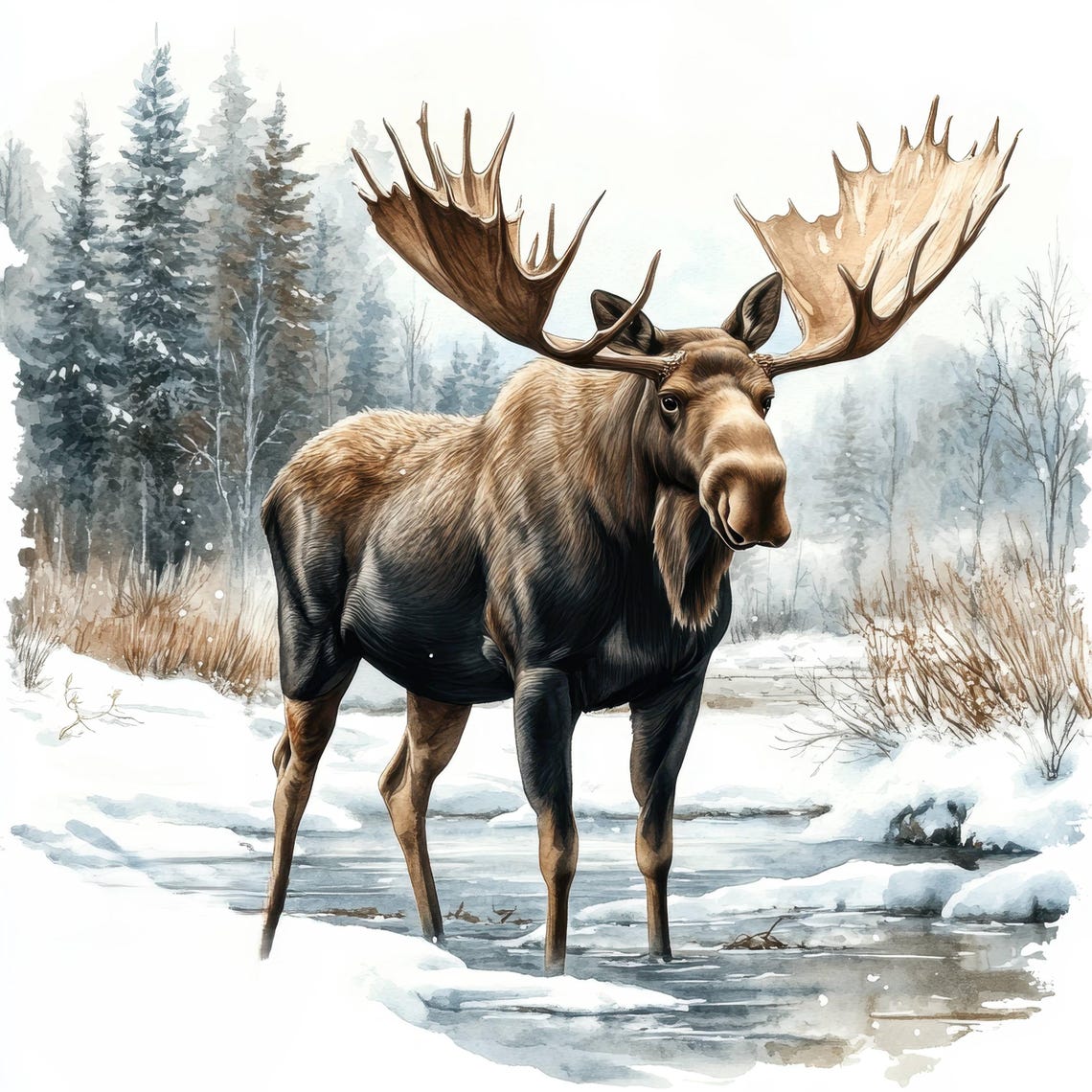 10 Winter Moose Clipart, High Quality Jpgs, Digital Download ...