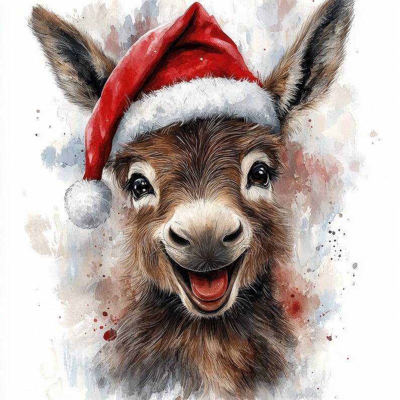 10 Donkey With Santa Hat Clipart, Watercolor Clipart, Paper Craft, Junk ...