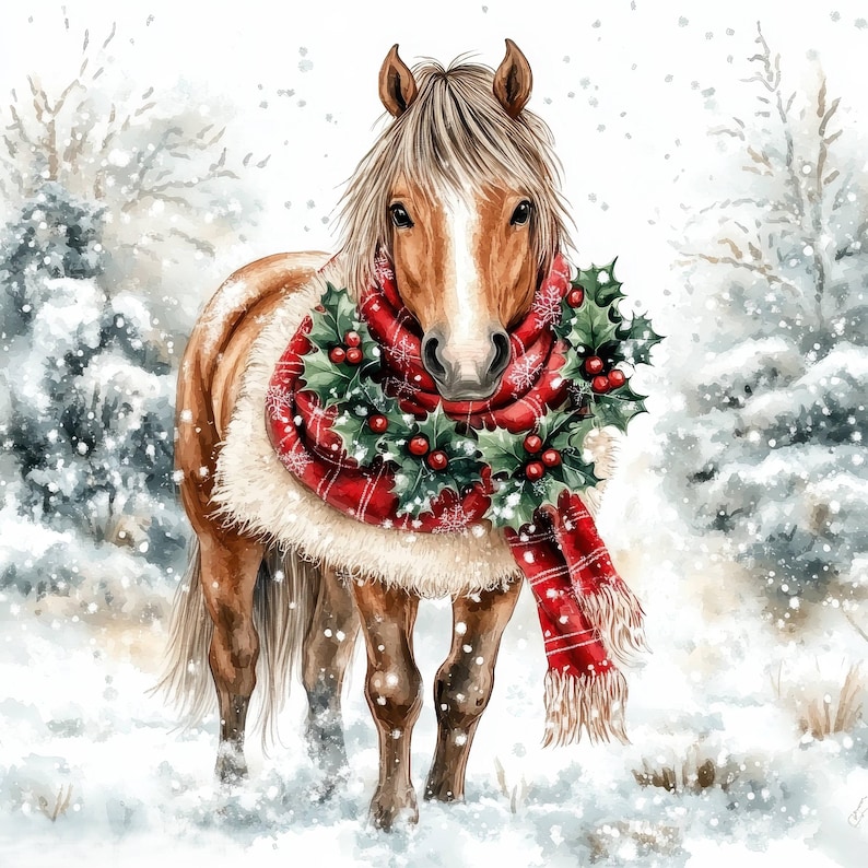10 Christmas Horses Clipart, 10 High Quality Jpgs, Digital Download ...