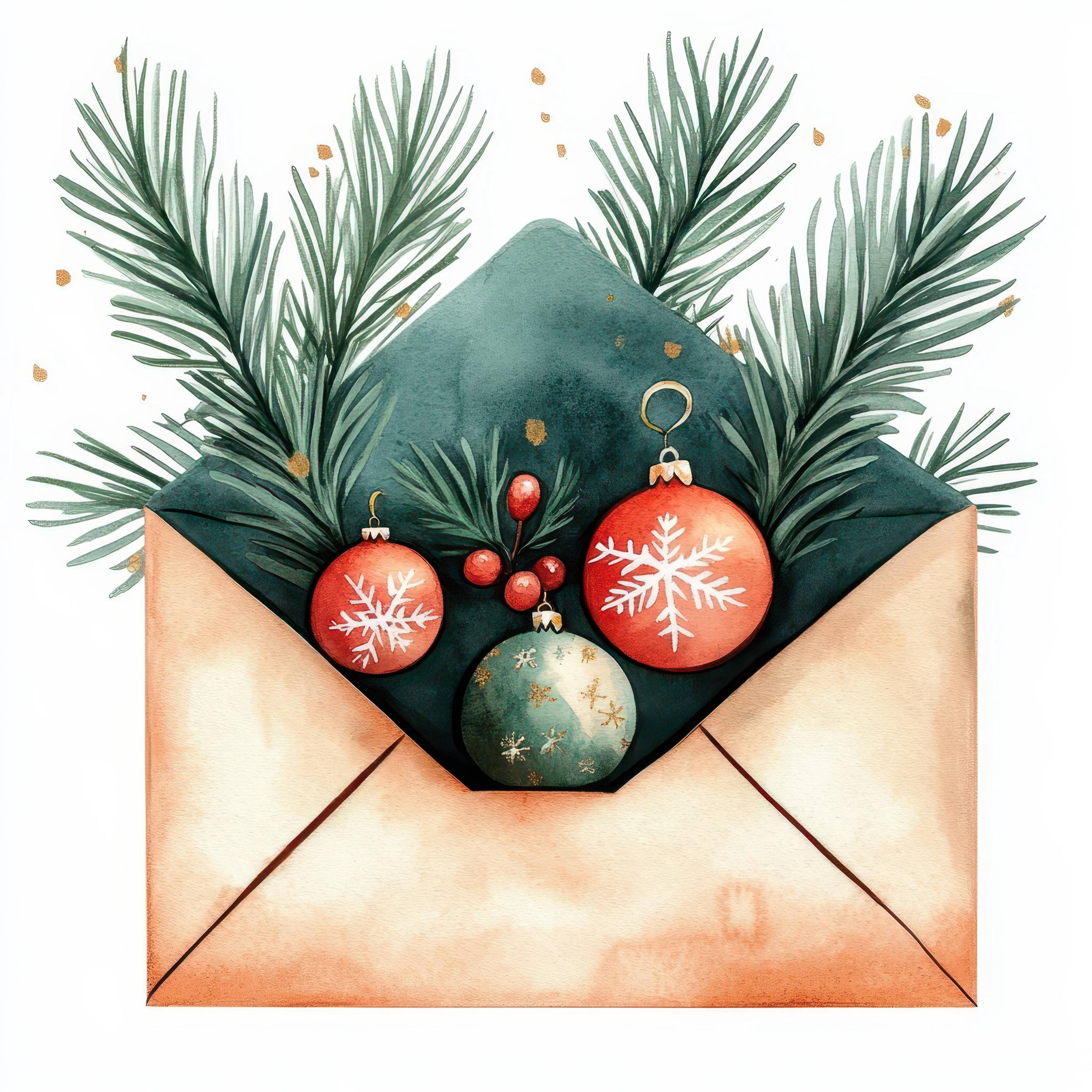 10 Christmas Envelope Clipart, Paper Craft, Vintage Envelopes Clipart ...