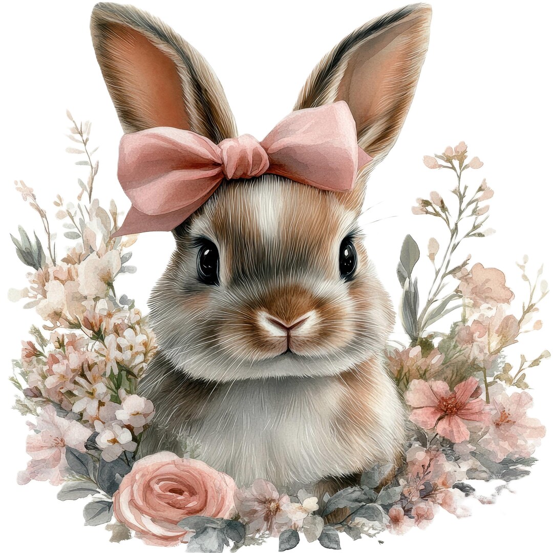 11 Floral Cute Bunny Clipart, Printable Watercolor Clipart, Junk ...