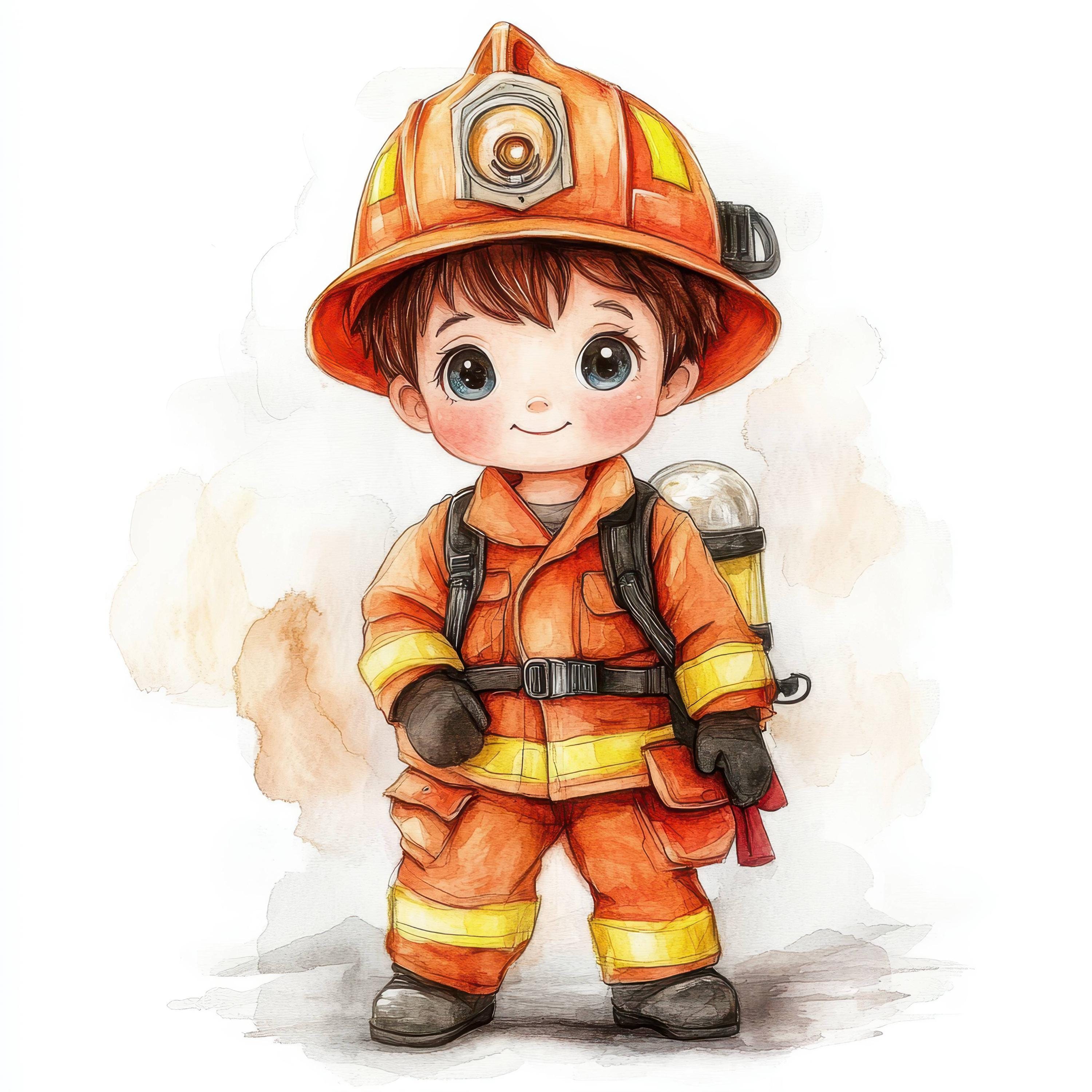 20 Cute Boy Firefighter Clipart, Printable Watercolor Clipart, Paper ...