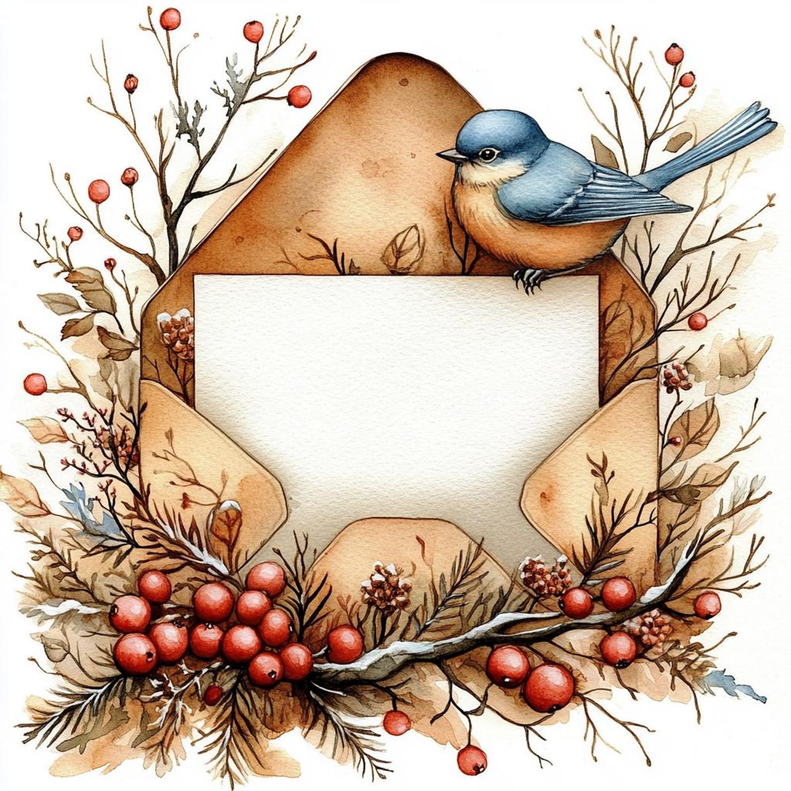 10 Christmas Envelope Clipart, Printable Watercolor Clipart, Paper ...