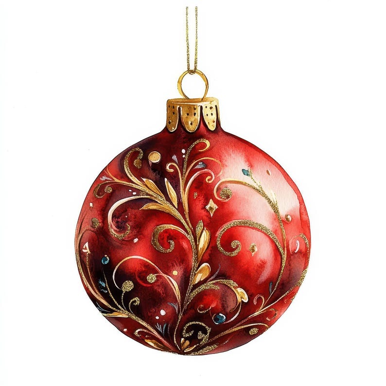 16 Red Bauble Clipart, Printable Watercolor Clipart, High Quality Jpgs ...