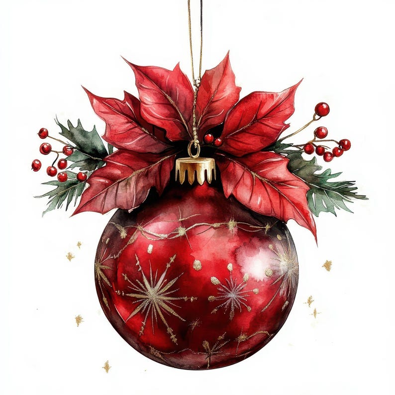 16 Red Bauble Clipart, Printable Watercolor Clipart, High Quality Jpgs ...