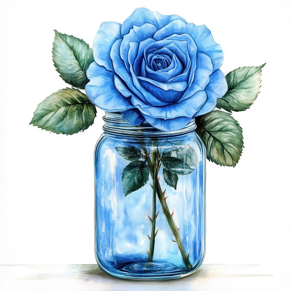 10 Blue Rose Clipart, Digital Paper Craft, Mixed Media, Botanical Art ...