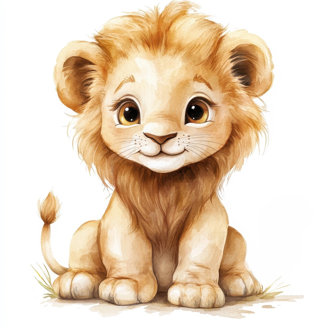 10 Watercolor Lion Clip Art, Cute Baby Animals, Printable Images, Baby ...