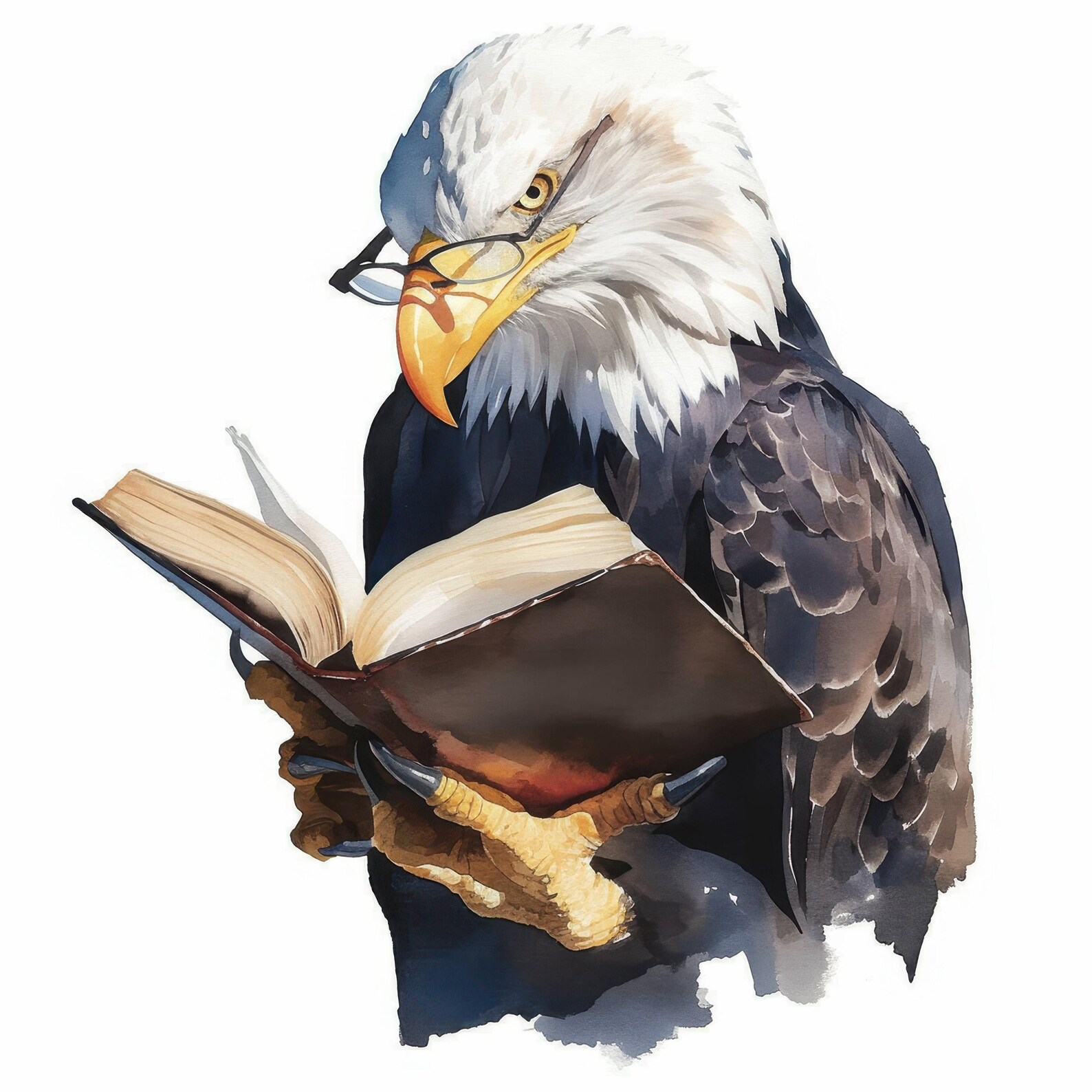 10 Eagle Reading Book Clipart, Bald Eagle, Printable Watercolor Clipart ...