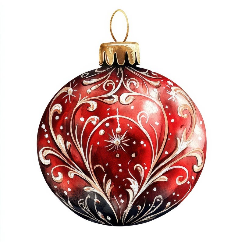 16 Red Bauble Clipart, Printable Watercolor Clipart, High Quality Jpgs ...