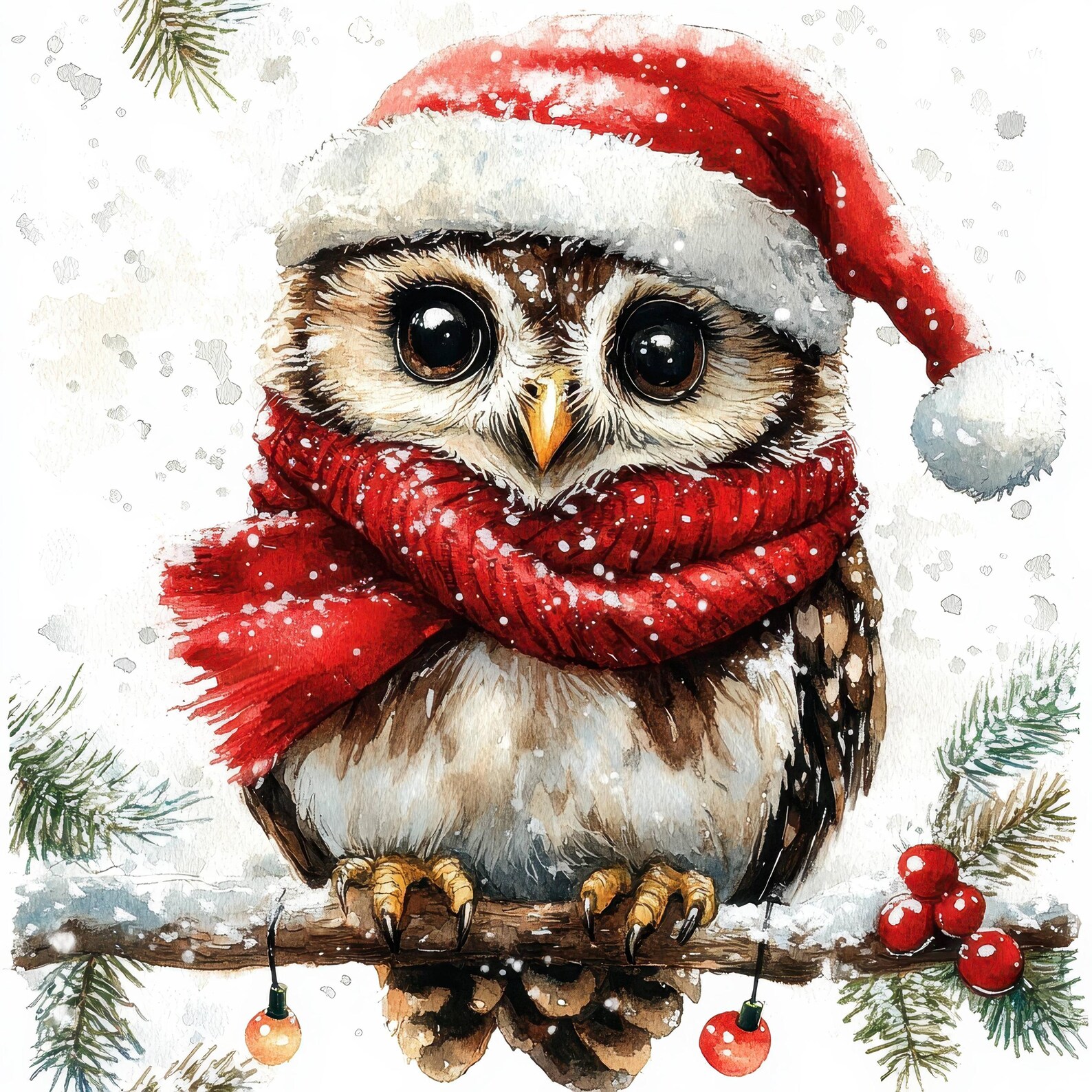 12 Christmas Owl Clipart, 12 High Quality Jpgs, Digital Download ...