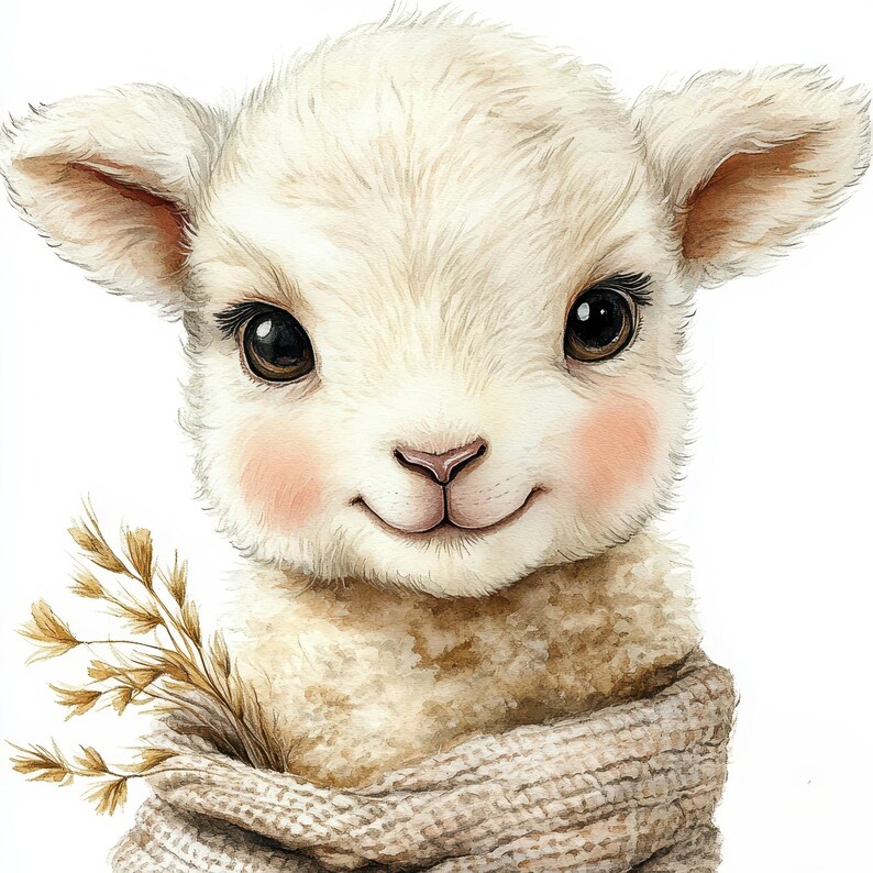 10 Cute Baby Lamb Clipart, Watercolor Sheep Clipart, Junk Journal ...