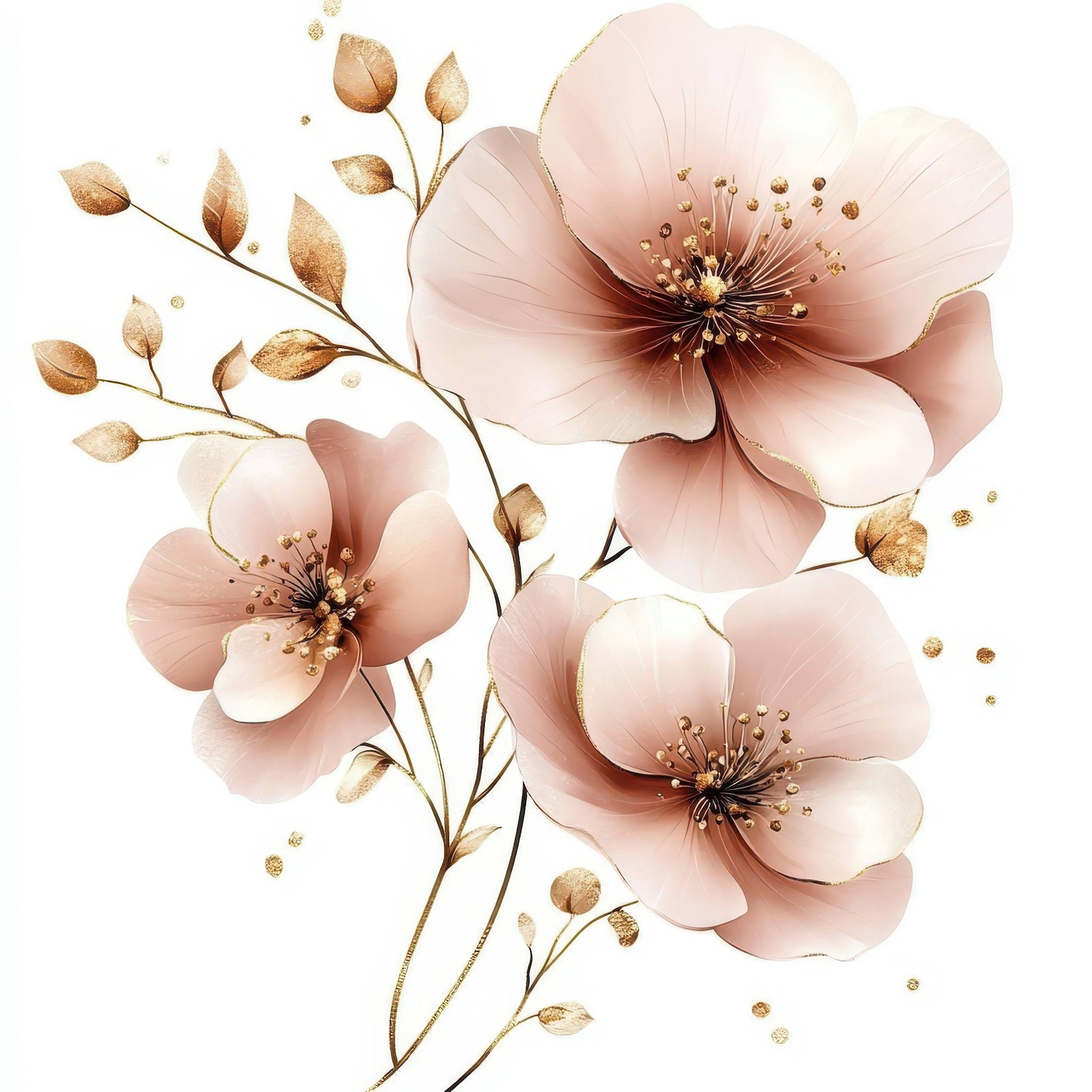 12 Pink Gold Flowers Clipart, Junk Journals, High Quality JPG ...