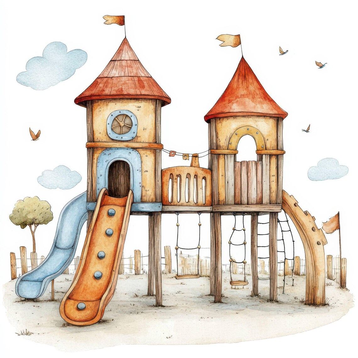 16 Playgrounds Clipart, Printable Watercolor Clipart, Digital Download ...