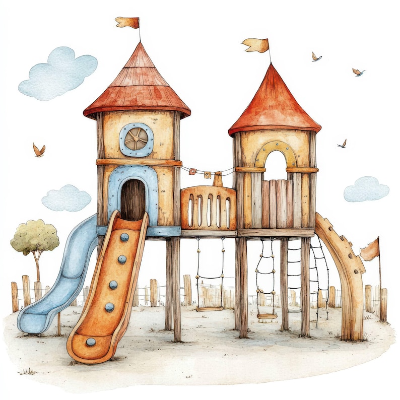 16 Playgrounds Clipart, Printable Watercolor Clipart, Digital Download ...