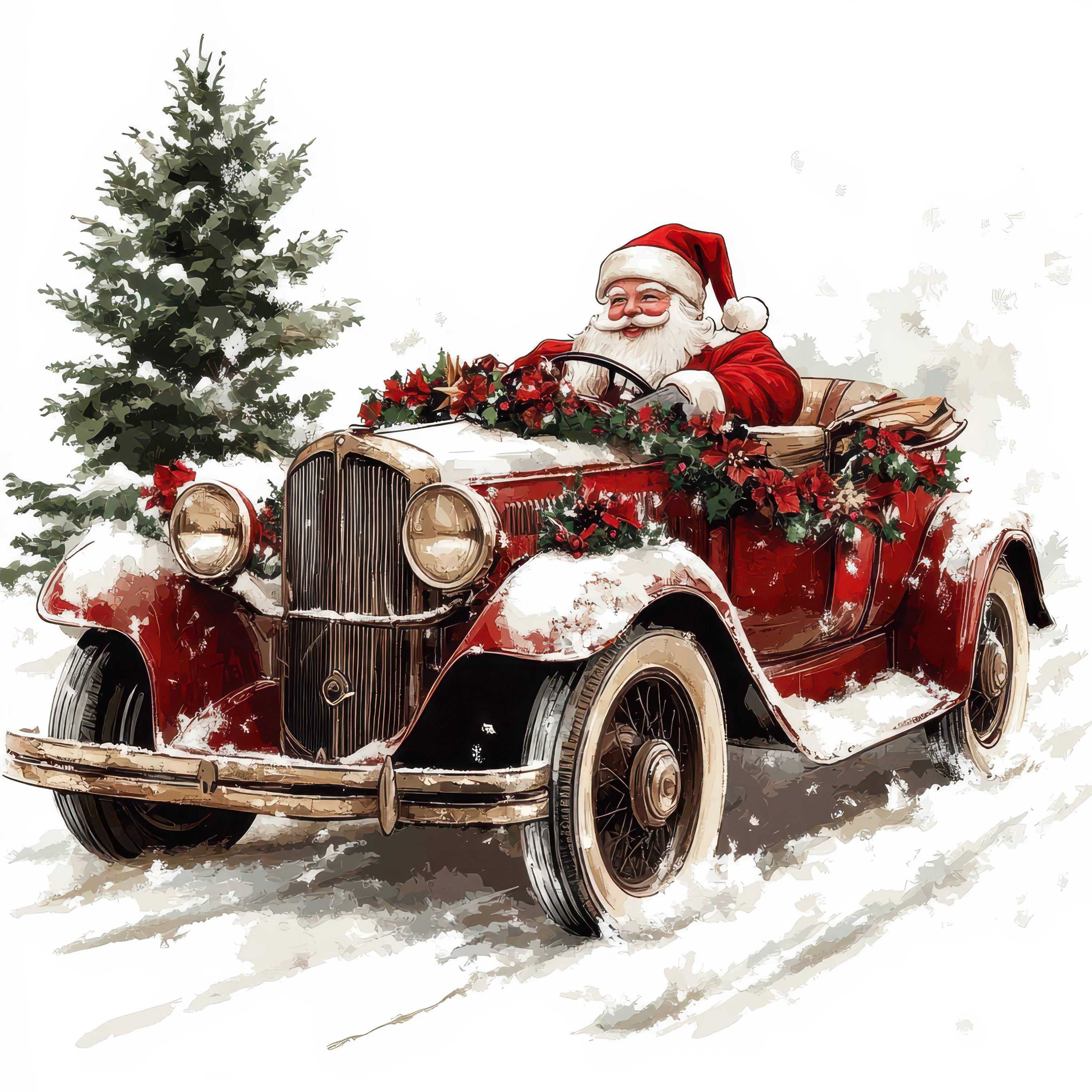 15 Festive Santa Car Clipart, Digital Download, Christmas Santa Claus ...