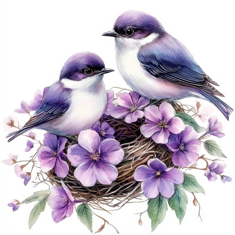 10 Spring Birds Clipart, Printable Watercolor Clipart, Floral Bird ...
