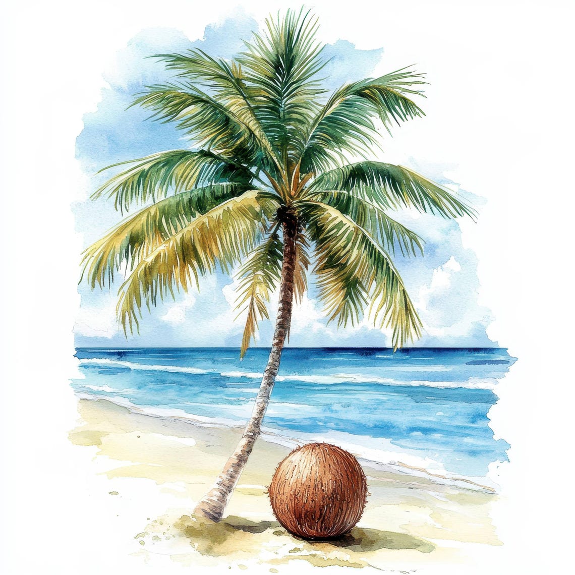 21 Watercolor Coconut Trees Clipart, Paper Craft, High Quality Jpgs ...