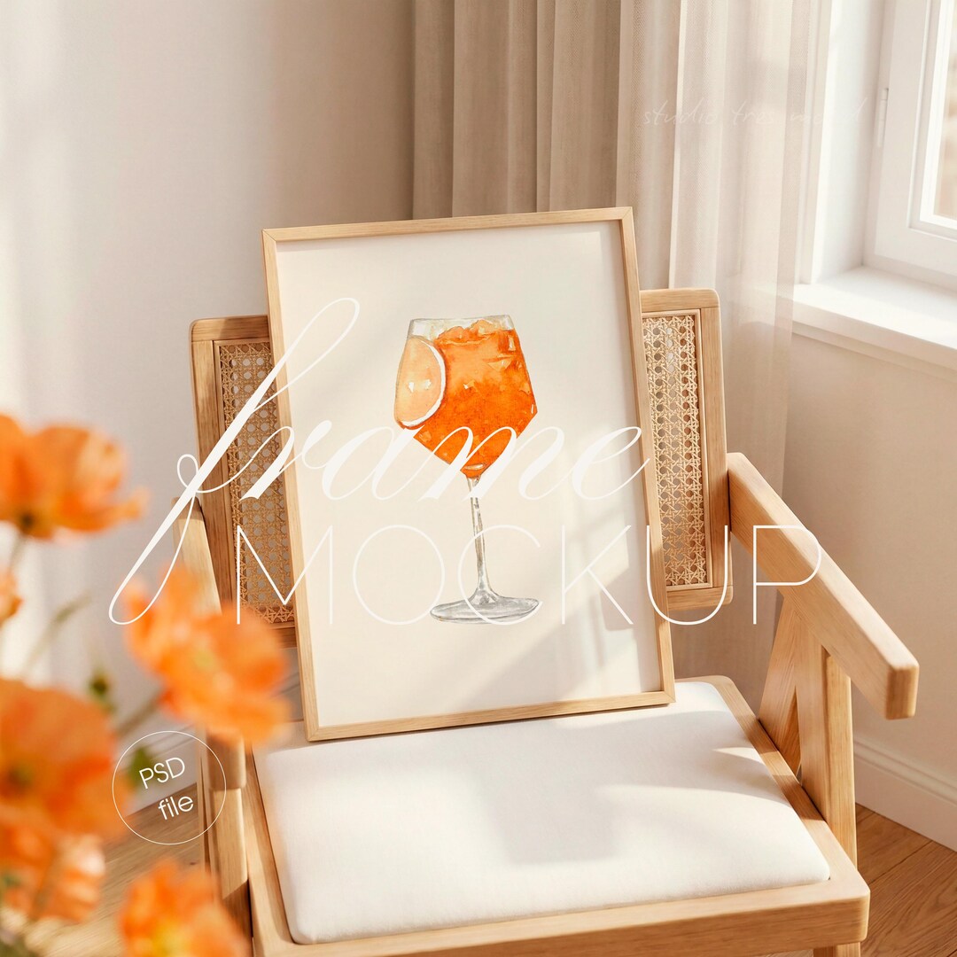 Vertical Light Wood Frame on Chair Mockup, DIN A Wall Art Display (PSD ...