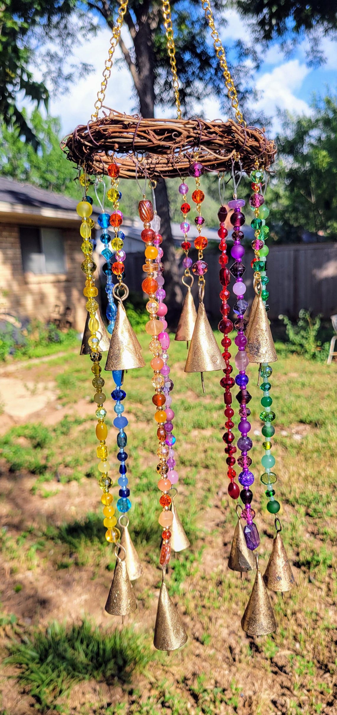 Beaded Wind Chime With Handmade Bells - Etsy
