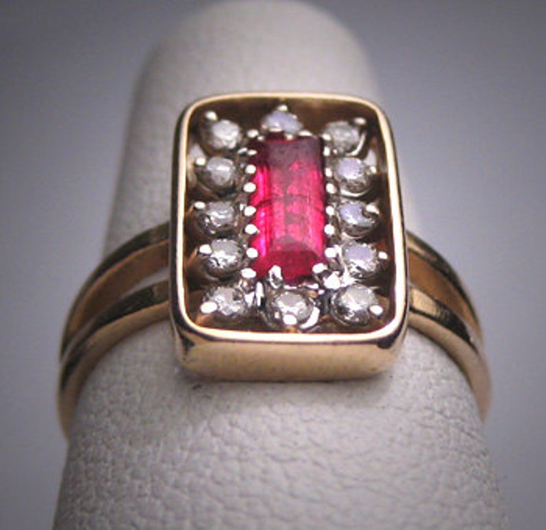 Antique Vintage Ruby Diamond Wedding Ring 14K Estate Retro Art | Etsy