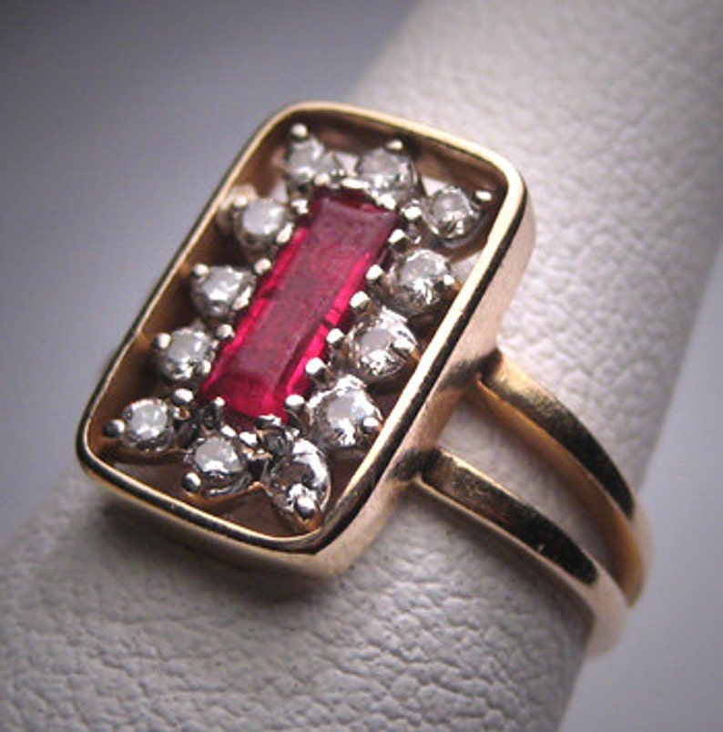 Antique Vintage Ruby Diamond Wedding Ring 14K Estate Retro Art | Etsy
