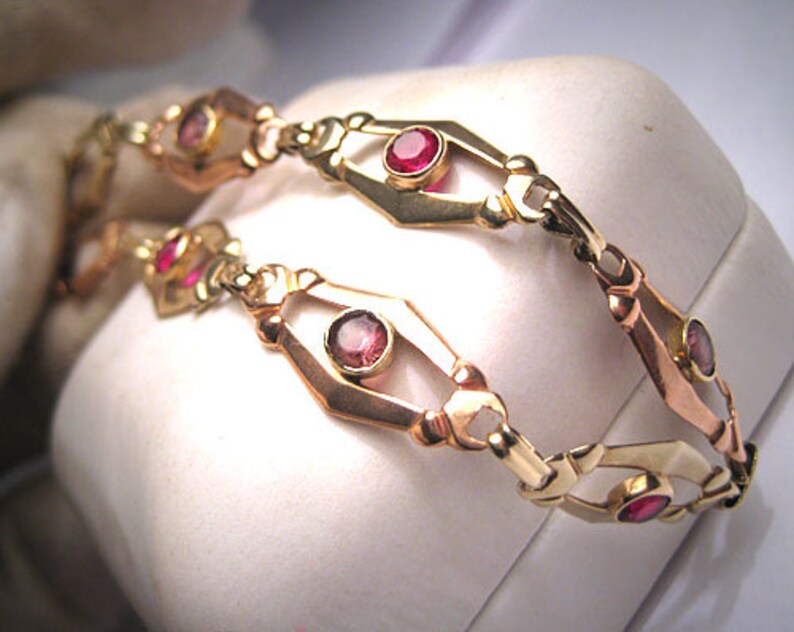 Rare Antique Ruby Bracelet Art Deco Green Rose Gold Vintage | Etsy