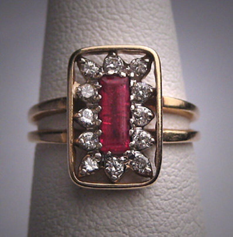 Antique Vintage Ruby Diamond Wedding Ring 14K Estate Retro Art | Etsy