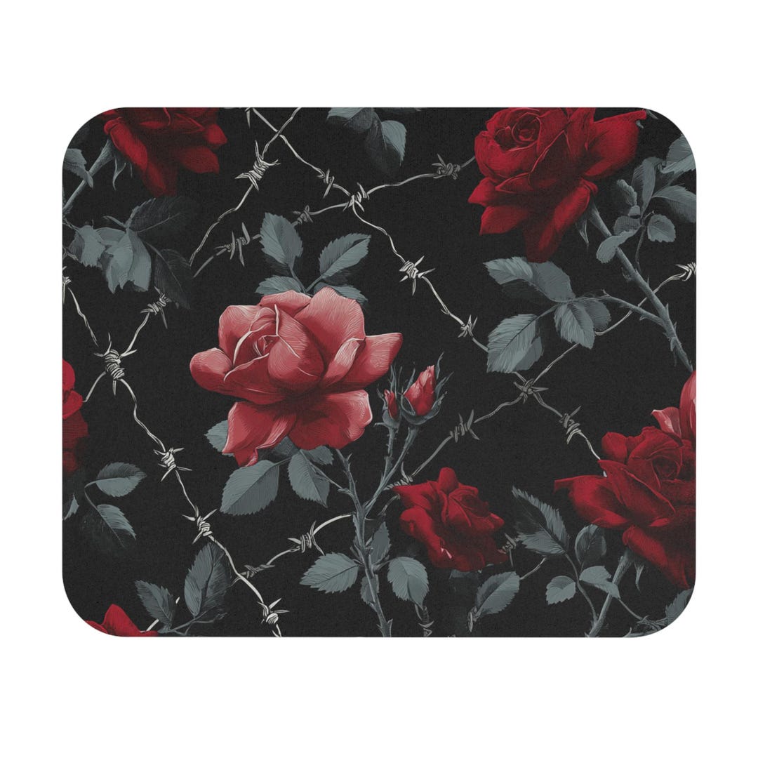 Rose Barbed Wire Mouse Pad, Floral Office Decor, Gaming Gift, Cute Desk ...