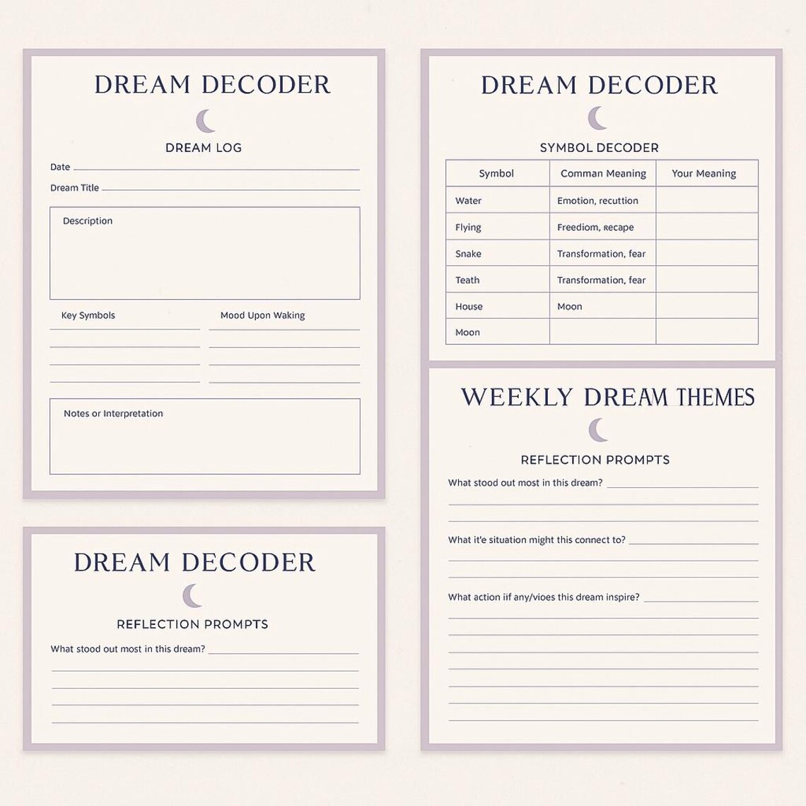 Dream Decoder Journal | Guided Dream Log & Symbol Tracker | Printable ...