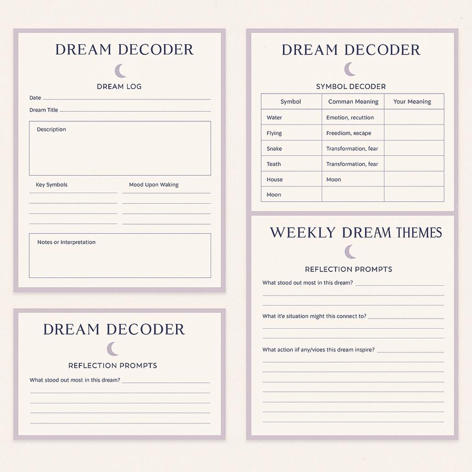 Dream Decoder Journal | Guided Dream Log & Symbol Tracker | Printable ...