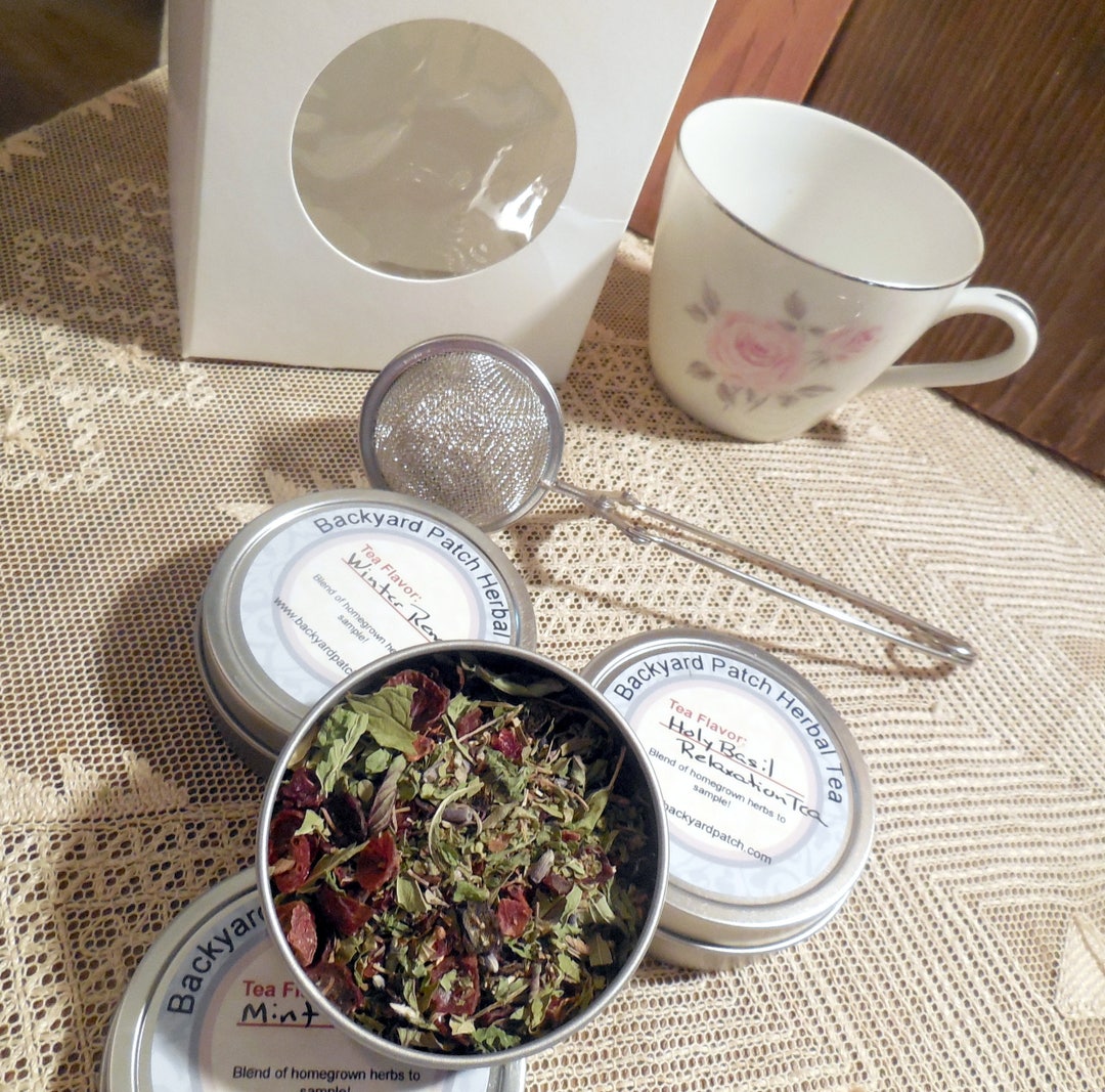 Tea Cup With Tea Tins, Demi Tea Cup and Three Mini Tins Herb Tea ...