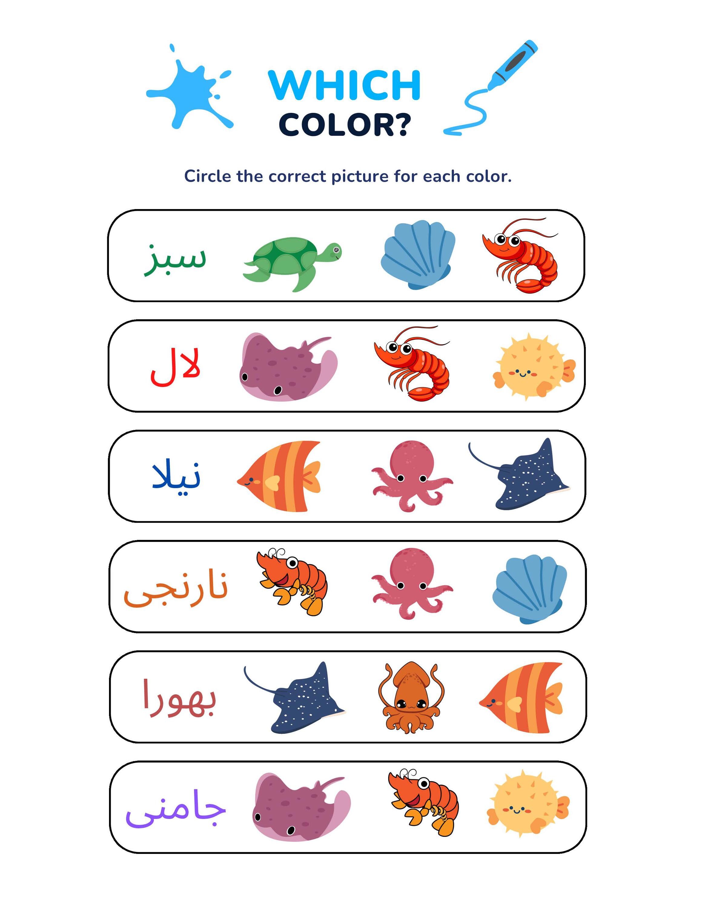 Urdu Colors Printable Worksheets for Kids | Learn Colors in Urdu ...