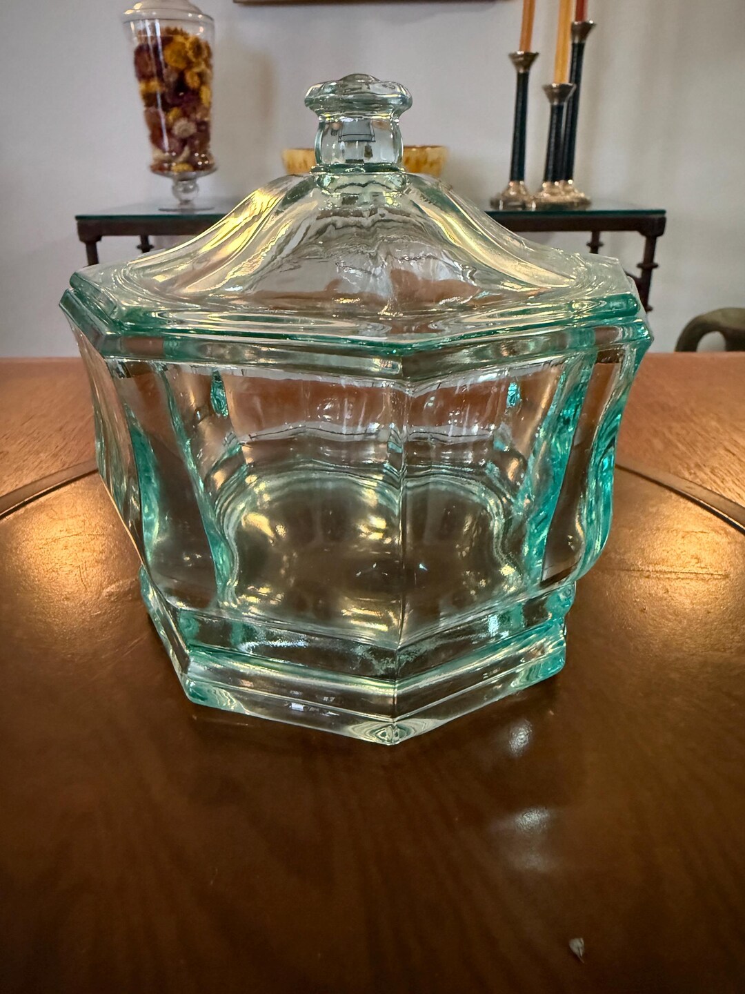 Indiana Glass Company Vintage Octagon Candy Dish With Lid Concord Blue ...