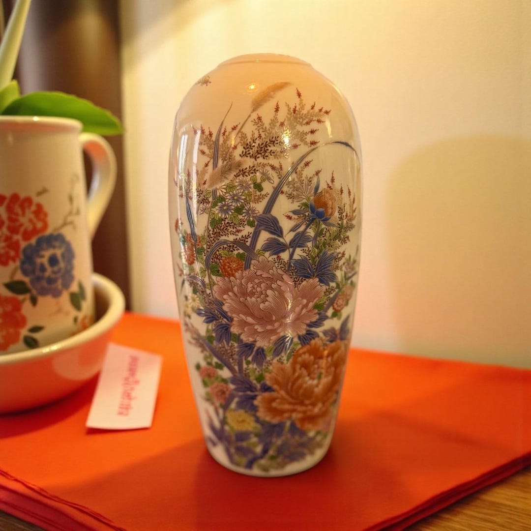 Vintage Shibata Japan Porcelain Vase • Hand-painted Floral Design ...