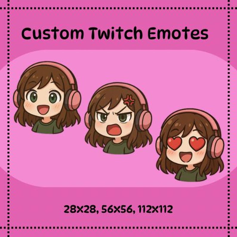 3x Brown Hair Cute Girl Headphones - Twitch, Youtube, Discord Emotes ...