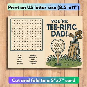 Printable Father’s Day Card, Golf Themed for Dad, 5"x7" Greeting Card ...