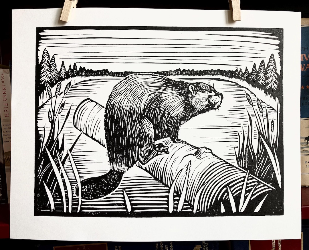 Beaver Linocut Print - Etsy