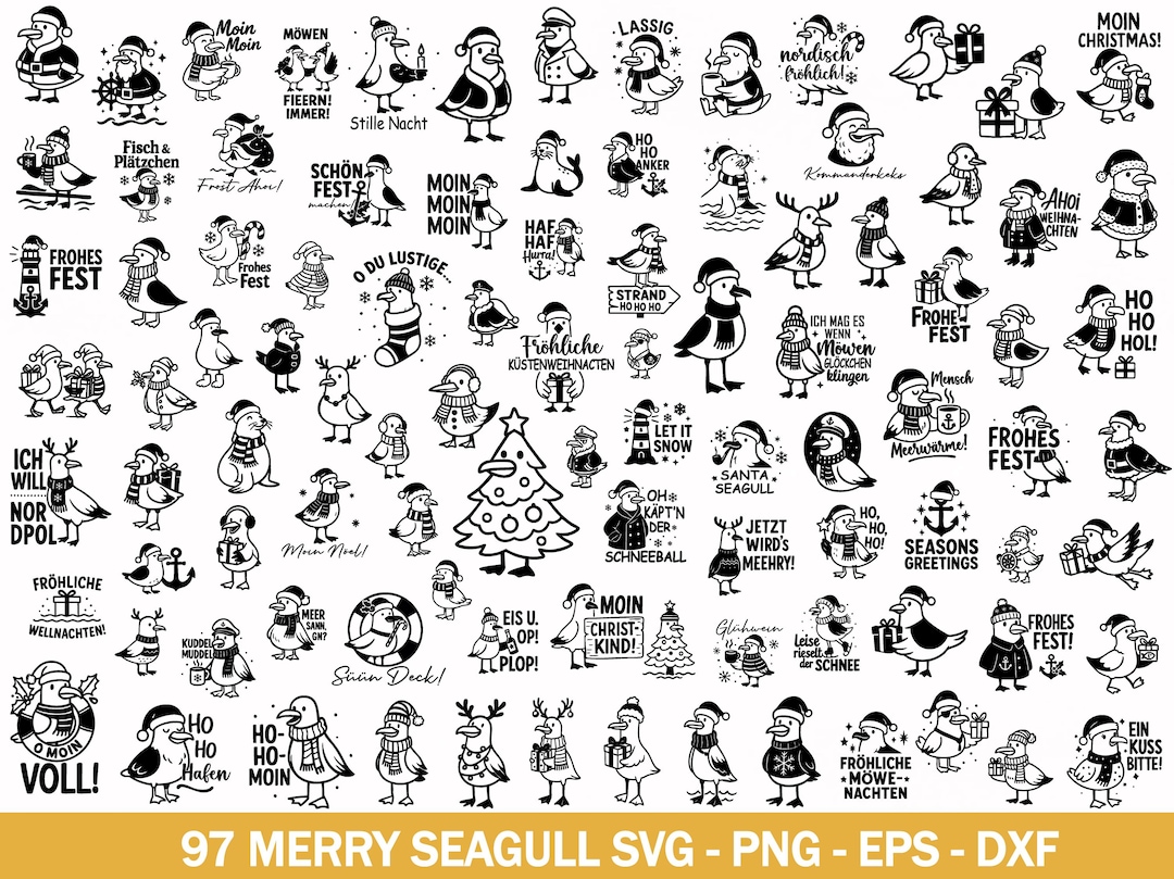 Christmas Seagull Svg Bundle, Moin Sailor, Fynny Seagull Svg, Maritime Svg, Seagull Laser File ...