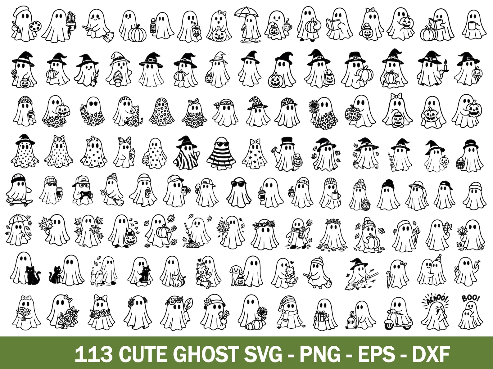 Ghost Svg Bundle, Ghost Outline Svg, Spooky Ghost Svg, Halloween Svg ...