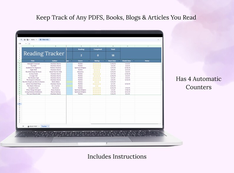 Simple Reading Tracker Spreadsheet | Google Sheets Book Log With Automatic Counters - Etsy