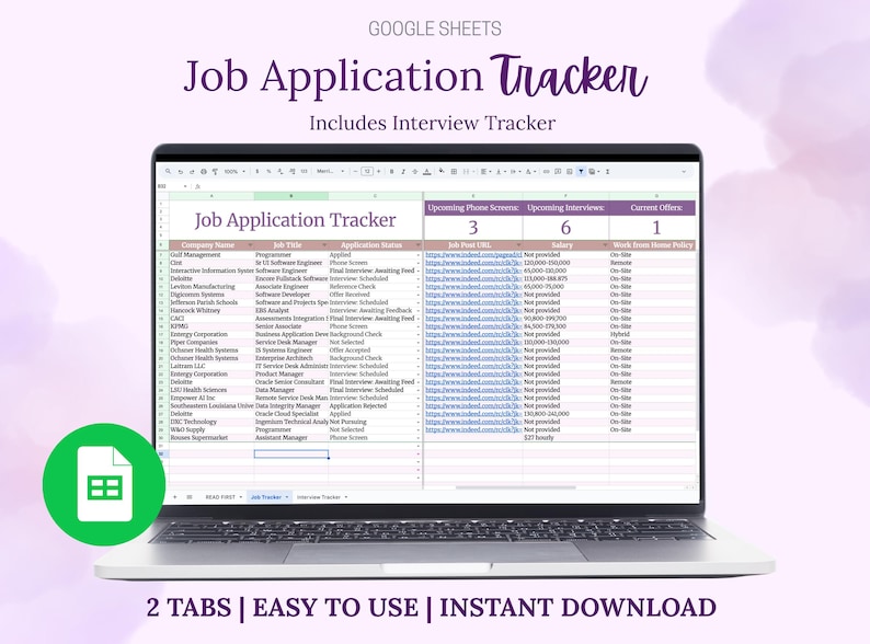 Job Application Tracker | Automated Google Sheets Interview Planner ...