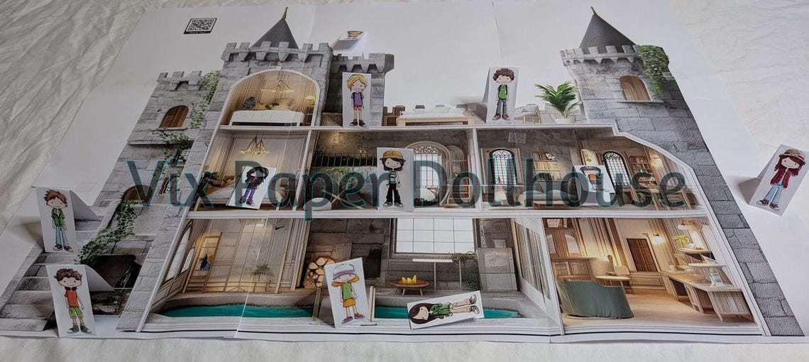 Printable Paper Dollhouse Castle, Miniature Play Scene (digital ...