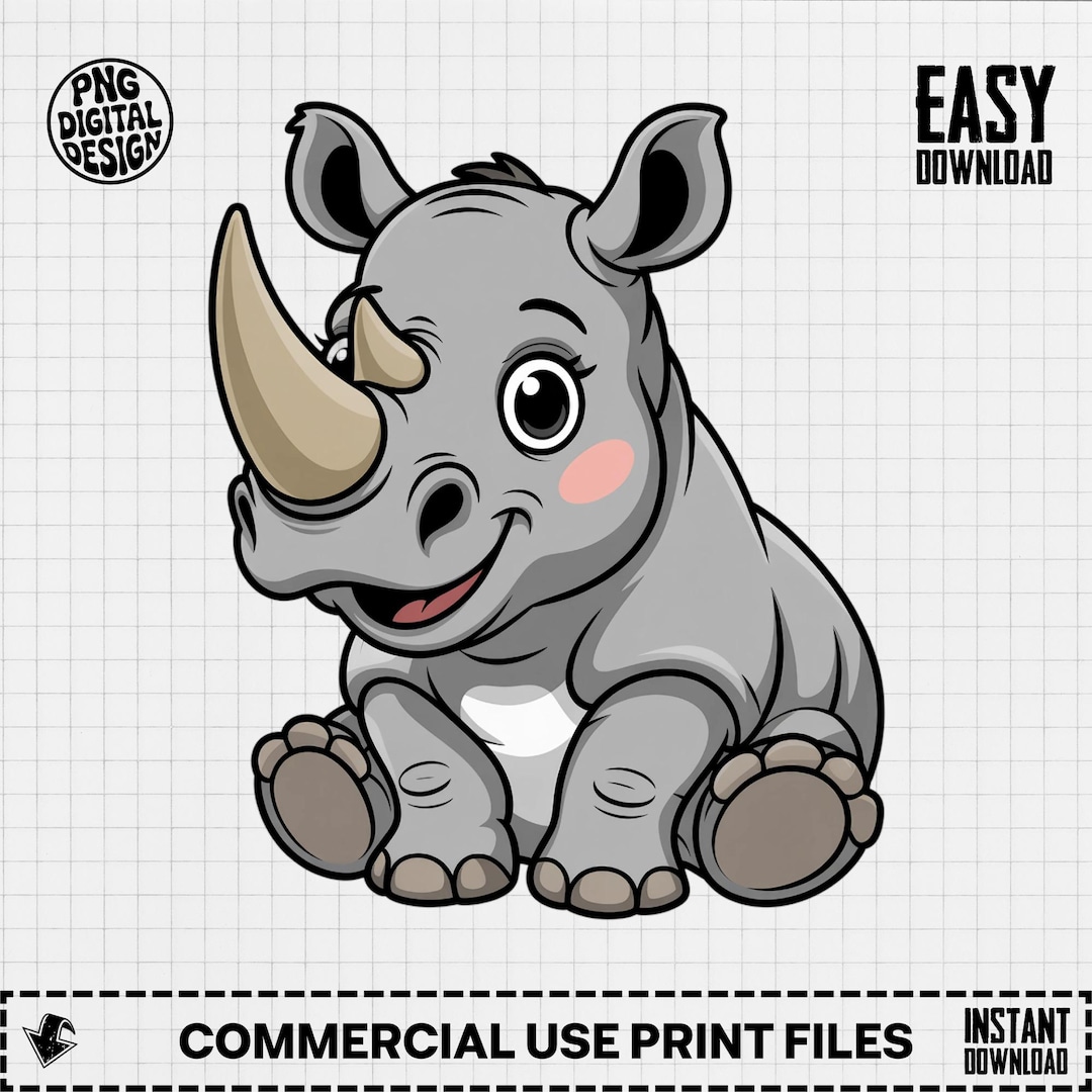 Baby Rhino Clipart, Cute Baby Animal Clipart, Baby Nursery Clipart ...
