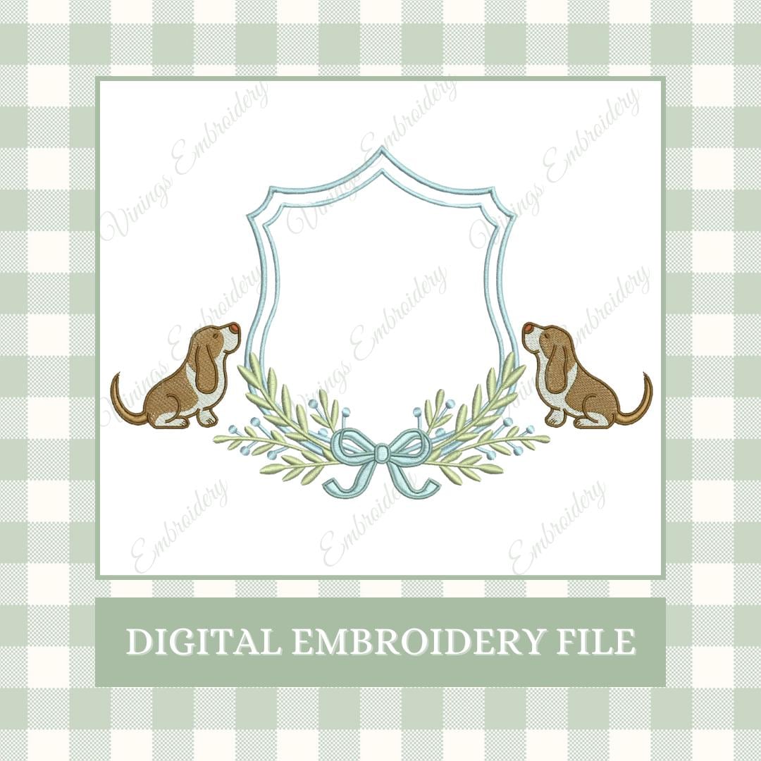 Basset Hound Embroidery Crest File Dog Monogram Frame Simple Gender ...