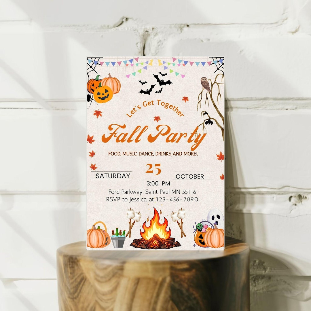Editable Fall Party Invitation | Autumn Get-together Template | Rustic ...
