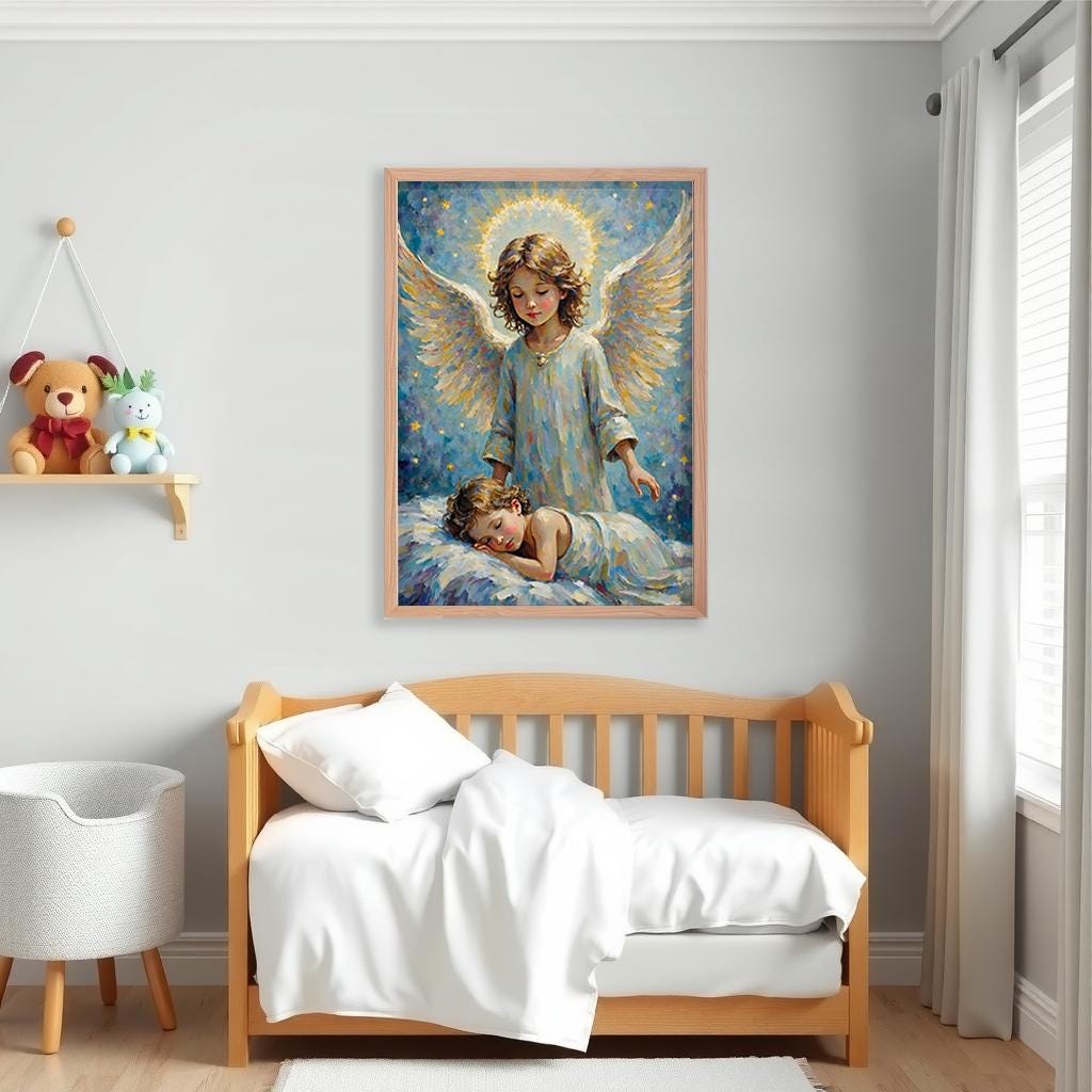 Guardian Angel Wall Art Printable - Sleeping Child Protection Angel ...